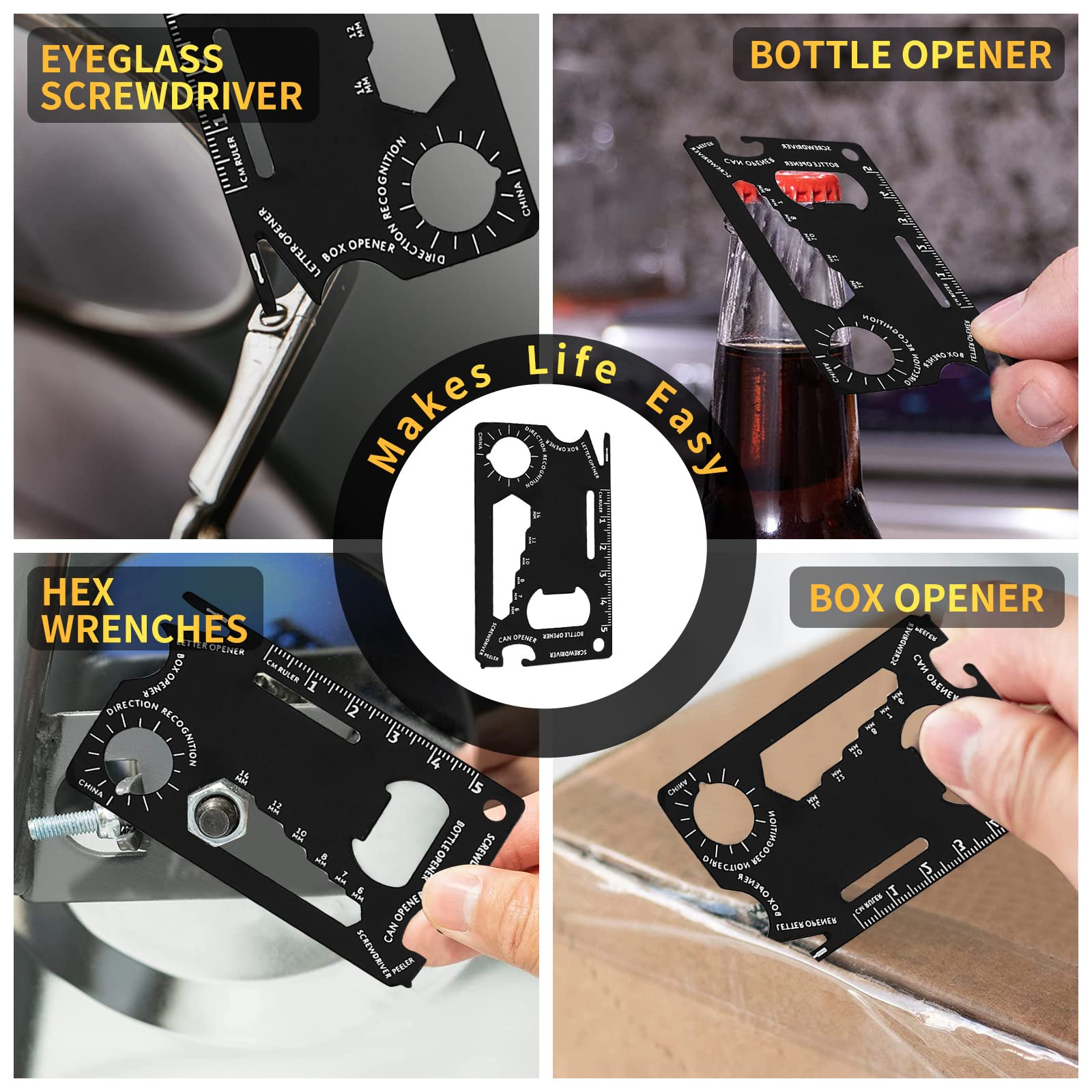 ACKZOT Hammer Multitool + 16 in 1 Card Multitool Set, Multi-Functional Camping Accessories, Men’s Gift, Unique Birthday Gift and Cool Gadgets for Him Dad Husband Boyfriend, Stocking Stuffers for Men