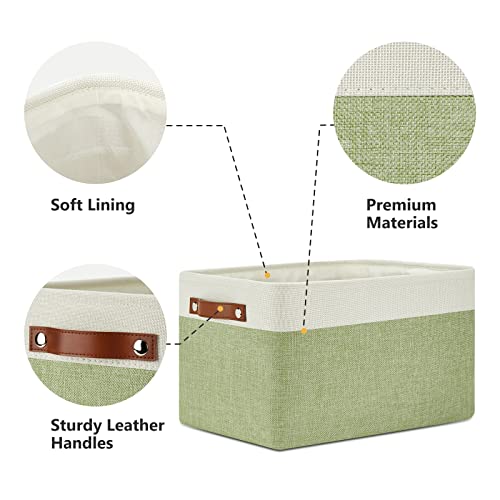 DULLEMELO Fabric Storage Bins for Laundry, Home, Foldable Storage Baskets for Shelves, Toys, Collapsible Storage Bins for Office, Closet,Bedroom(3-Pack Medium-15 inch X 11 inch X 9.5 inch , White&Green)