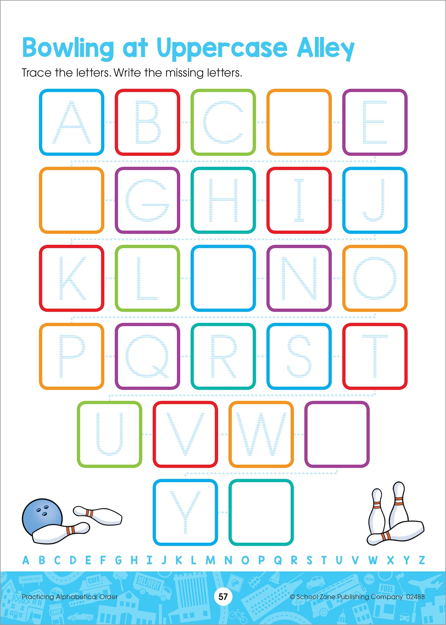 School Zone - Explore the City Kindergarten Learning Workbook - 240 Pages, Ages 5 to 6, Stickers, Alphabet, ABCs, Search & Find, and More (Easy-Tear Top Bound Pad)