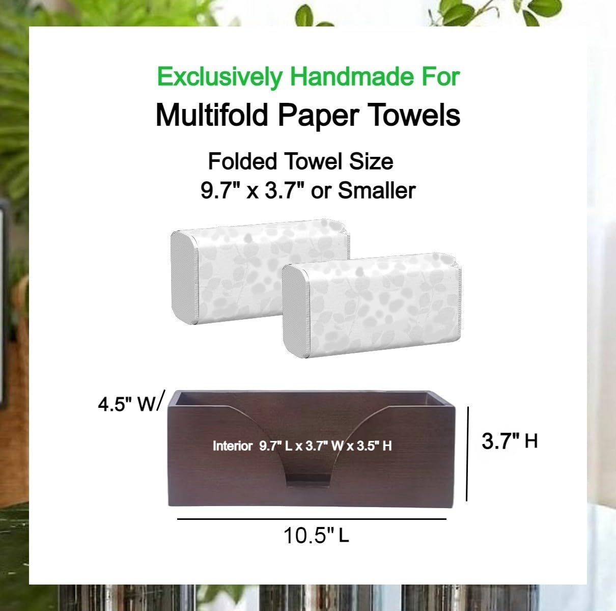 Countertop Multifold Paper Towel Dispenser In Dark Walnut – Bamboo Wood Folded Paper Towel Holder - For Multifold, Trifold, Z Fold & C Fold Paper Hand Napkins Folded Size 9.7" x 3.7" Or Smaller