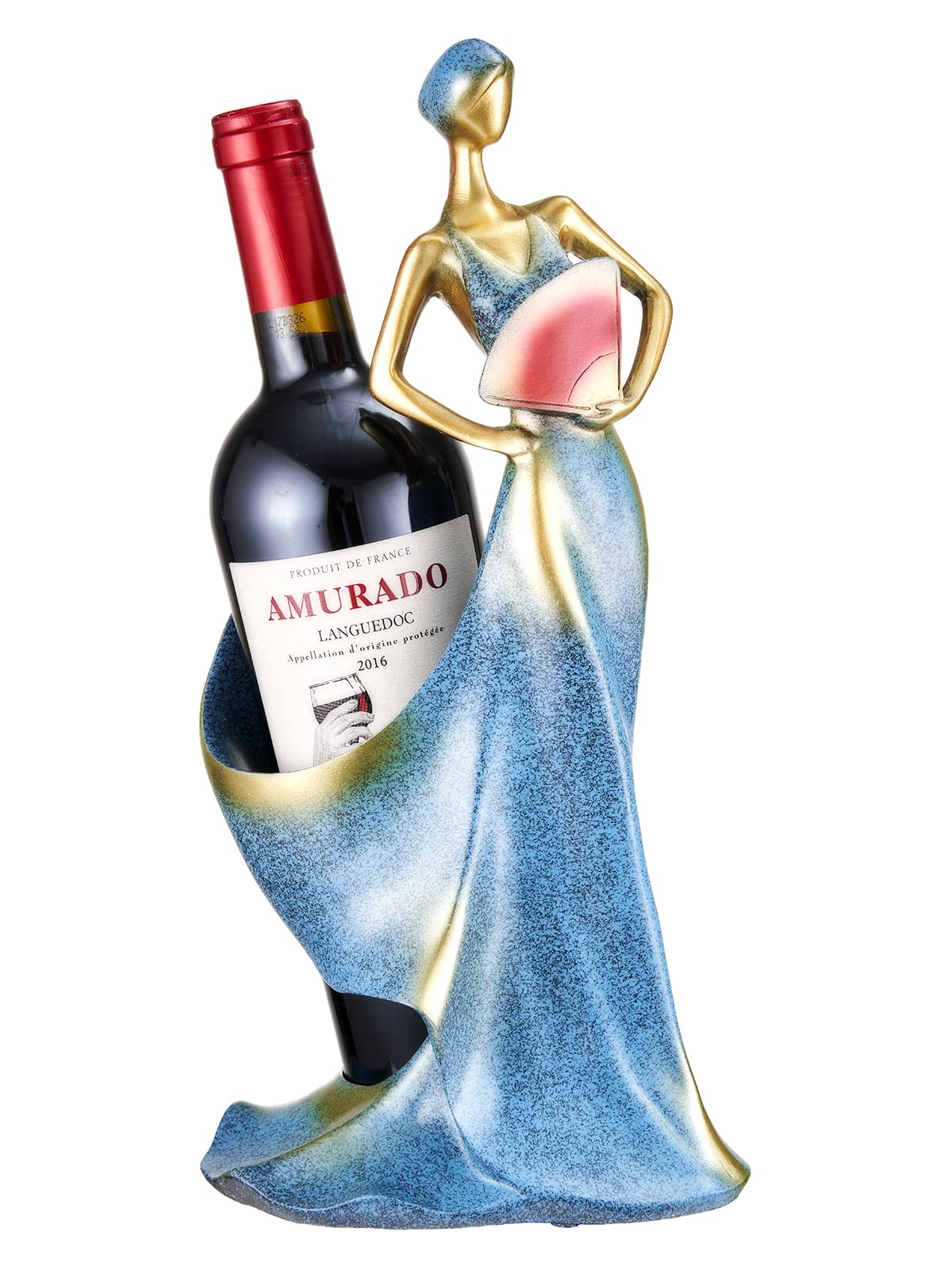 TriBeginner Single Wine Bottle Holder, Beauty Lady Decor Tabletop Wine Rack Storage Organizer Home Decoration Figurines, Blue