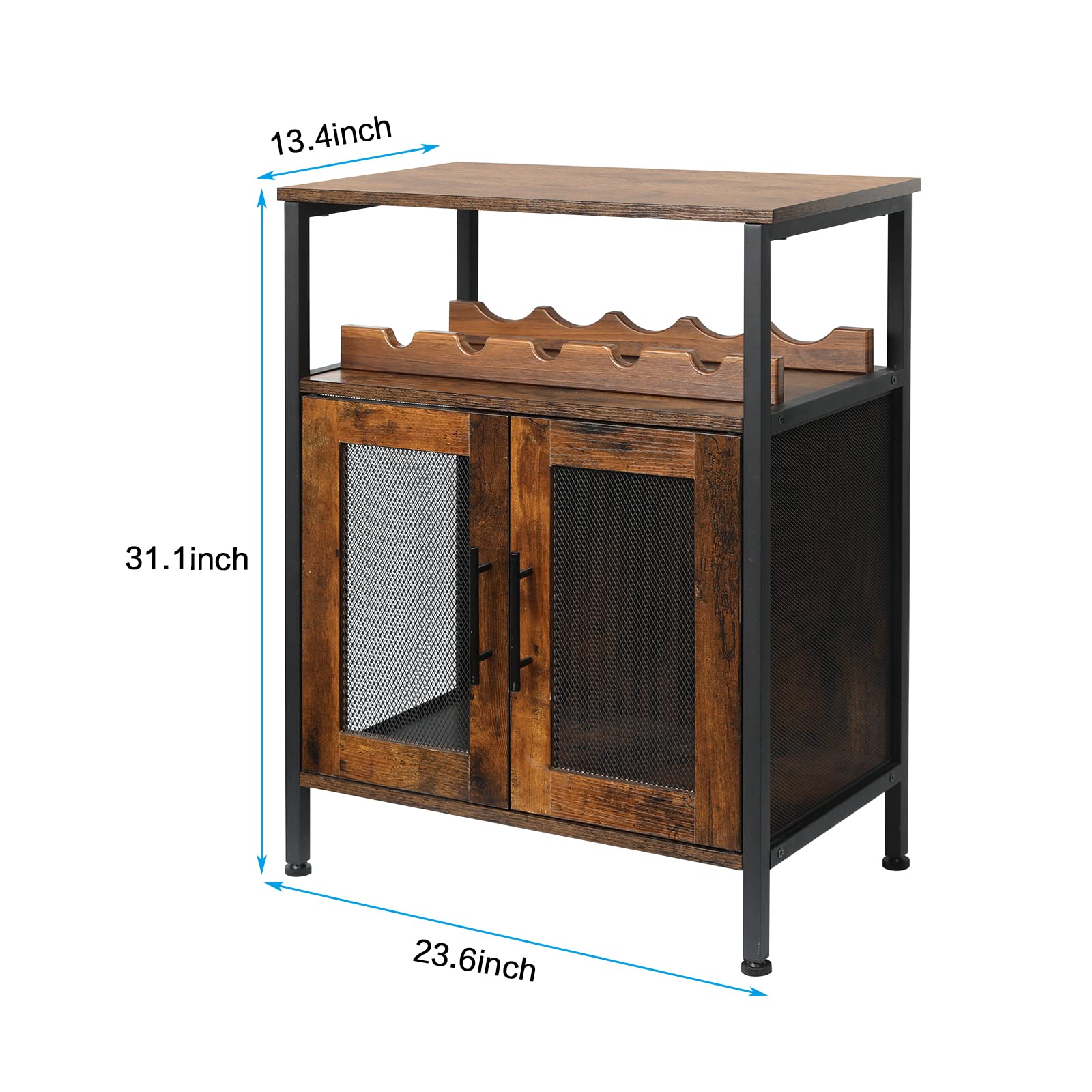 X-cosrack Wine Bar Rack Cabinet with Detachable Wine Rack, Coffee Bar Cabinet with Glass Holder, Small Sideboard and Buffet Cabinet with Mesh Door, Rustic Brown(Patent Pending)