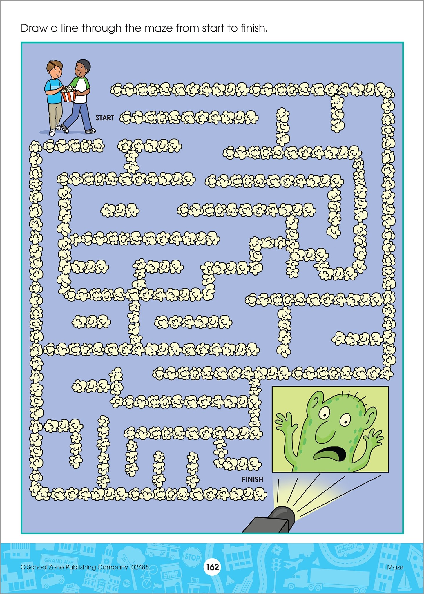School Zone - Explore the City Kindergarten Learning Workbook - 240 Pages, Ages 5 to 6, Stickers, Alphabet, ABCs, Search & Find, and More (Easy-Tear Top Bound Pad)