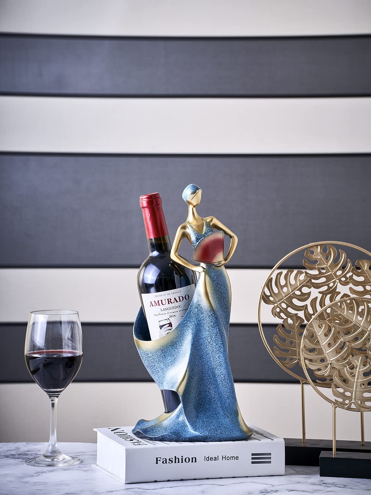 TriBeginner Single Wine Bottle Holder, Beauty Lady Decor Tabletop Wine Rack Storage Organizer Home Decoration Figurines, Blue