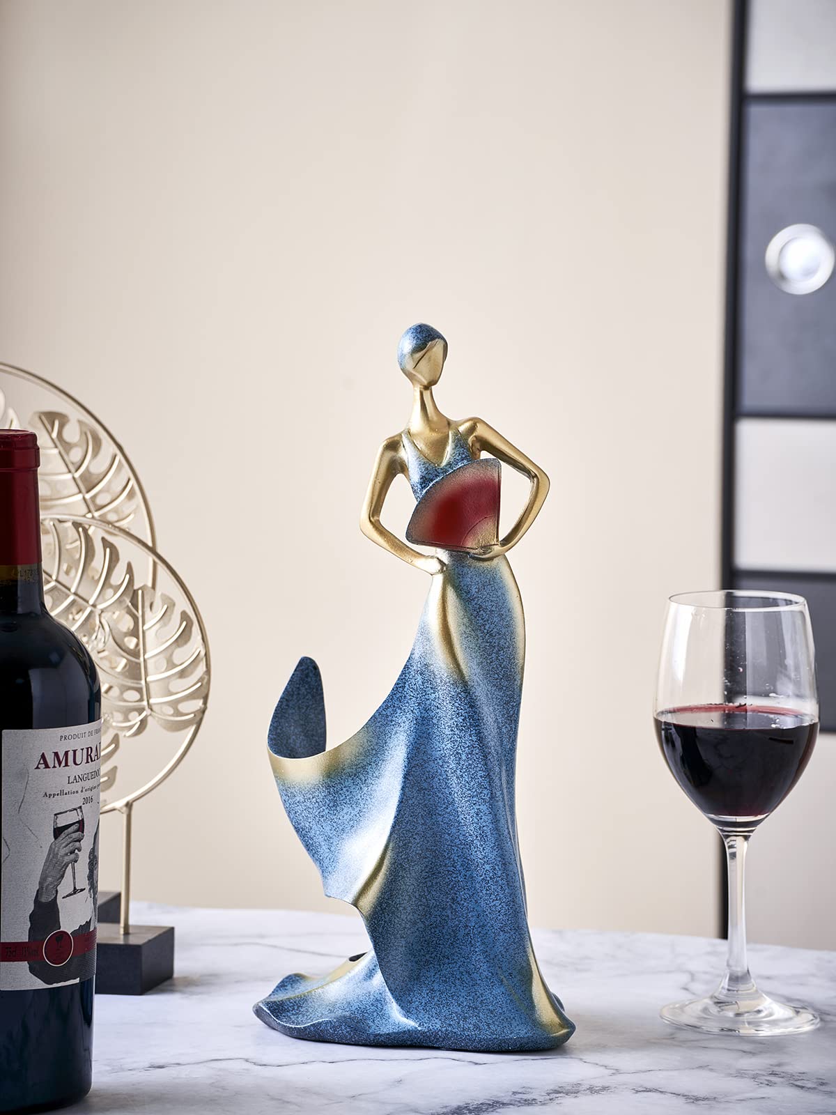 TriBeginner Single Wine Bottle Holder, Beauty Lady Decor Tabletop Wine Rack Storage Organizer Home Decoration Figurines, Blue