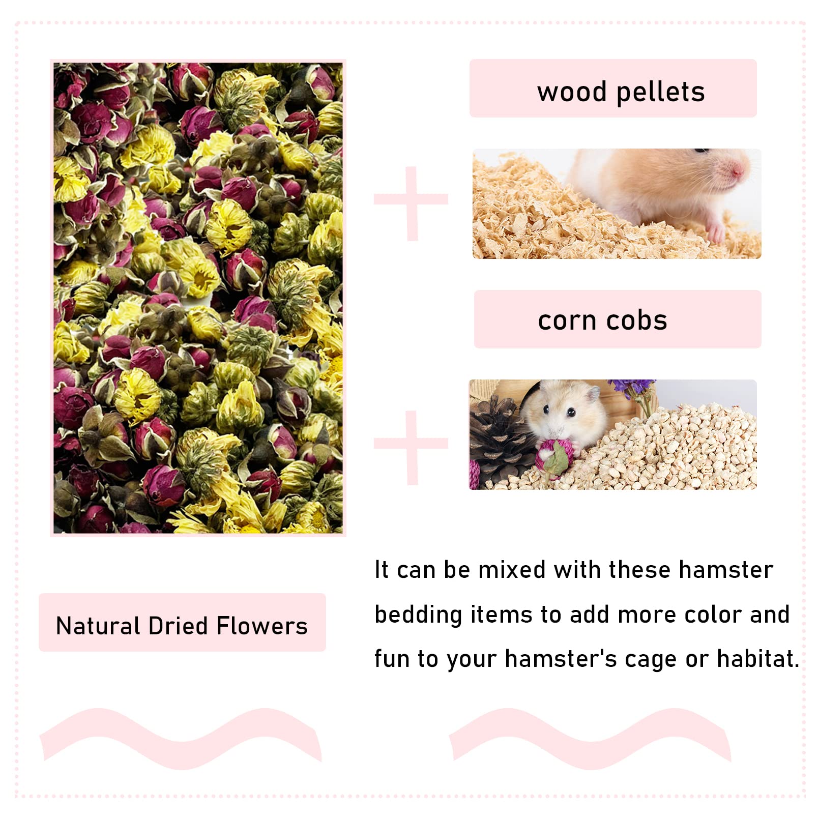 Acsist Natural Flower Soft Hamster Bedding Green Herbs Guinea Pig Bedding Small Animal Habitats Decor Odor Control Herbal Gerbils Chews Treats for Dwarf Hamsters Rabbits Ferrets