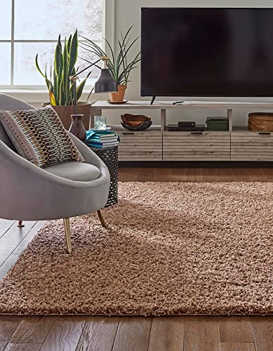 Rugs.com Über Cozy Solid Shag Collection Rug – 5 x 8 Sandy Brown Shag Rug Perfect 5 x 8 Feet