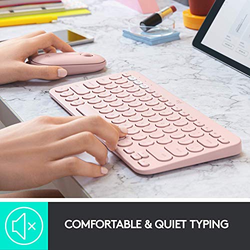 Logitech K380 Multi-Device Wireless Bluetooth Keyboard Designed for Windows, Mac, Chrome OS, Android, iOS, Apple TV, Space-Saving Compact Design - Rose (Renewed)