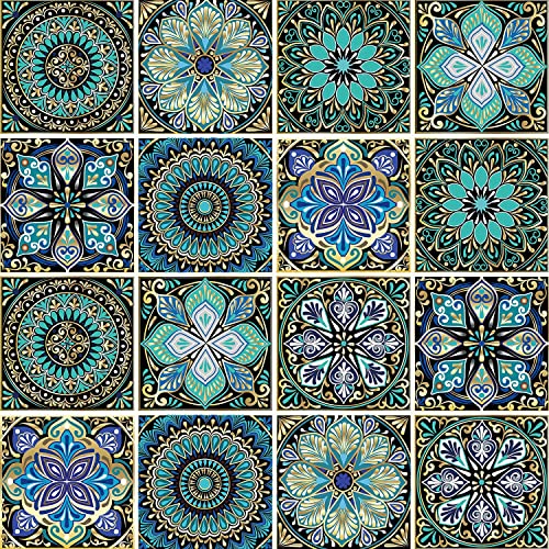 16 Pcs Mandala Decorative Tile Stickers 6*6 inch(15*15cm) ,Peel and Stick Adhesive Tile Stickers,Home Decor,Furniture Decor,Staircase,Backsplash Tile Stickers