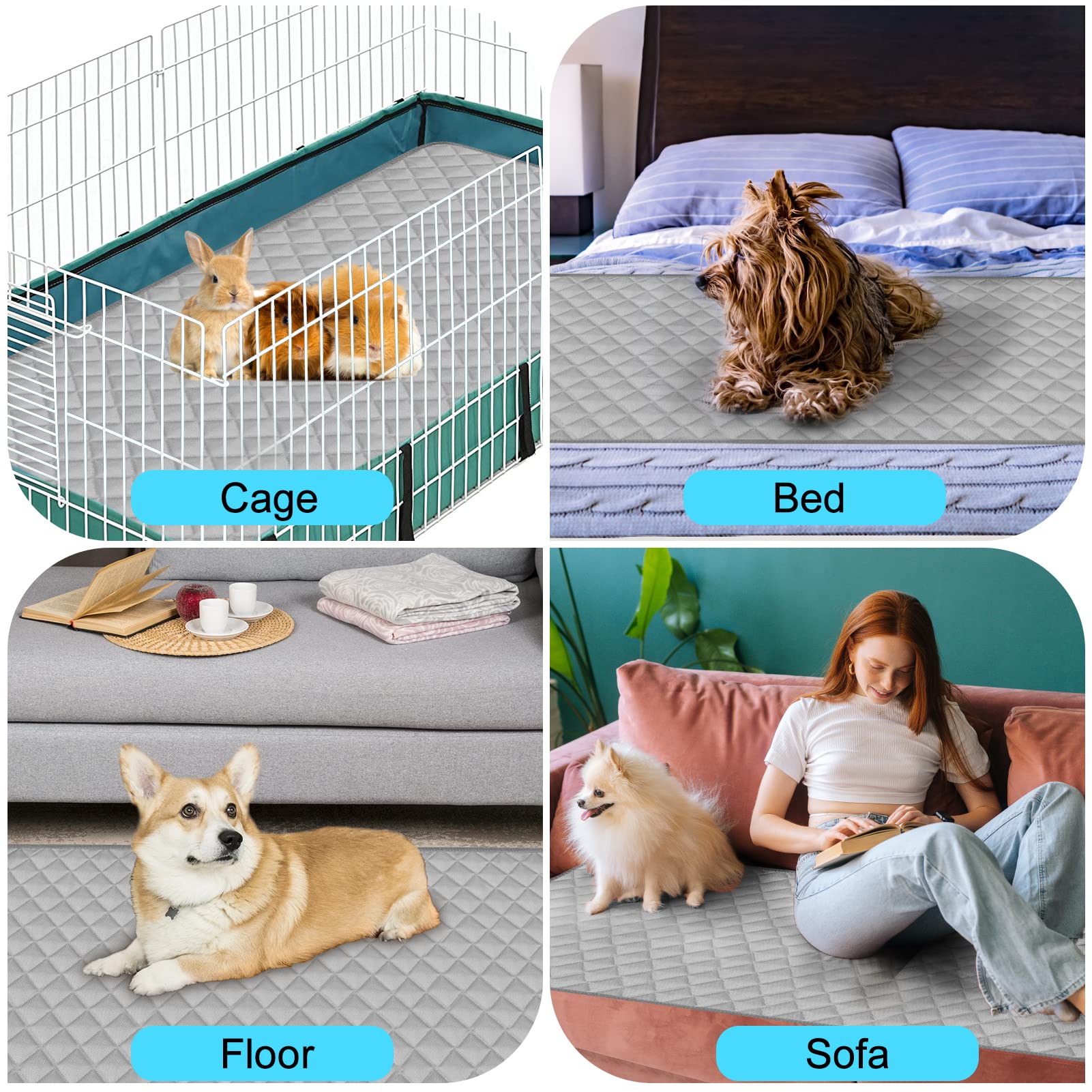 XANGNIER Guinea Pig Cage Liner-2 Pack 47" X 24" Washable Guinea Pig Bedding,Waterproof Reusable & Anti Slip Super Absorbent Fleece Pee Mat for Small Animals Rabbit Hamster Rat,Guinea Pig Accessories