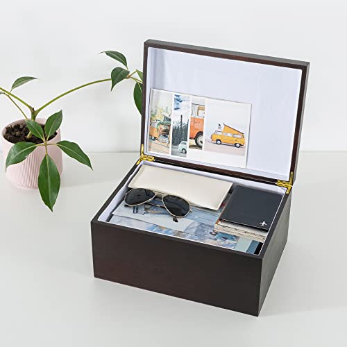 Soul & Lane Elite Fabric Lined Decorative Wooden Storage Box - Medium (13" x 10" x 6.5") | Sturdy Wood Chest with Lid