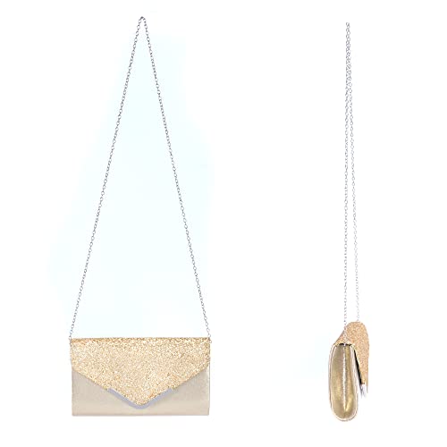 DIGOGO Sequins Flap Evening Purse Envelope Shaped Clutch Purse Chain Crossbody Shoulder Bag for Wedding Party Prom Ball Gold