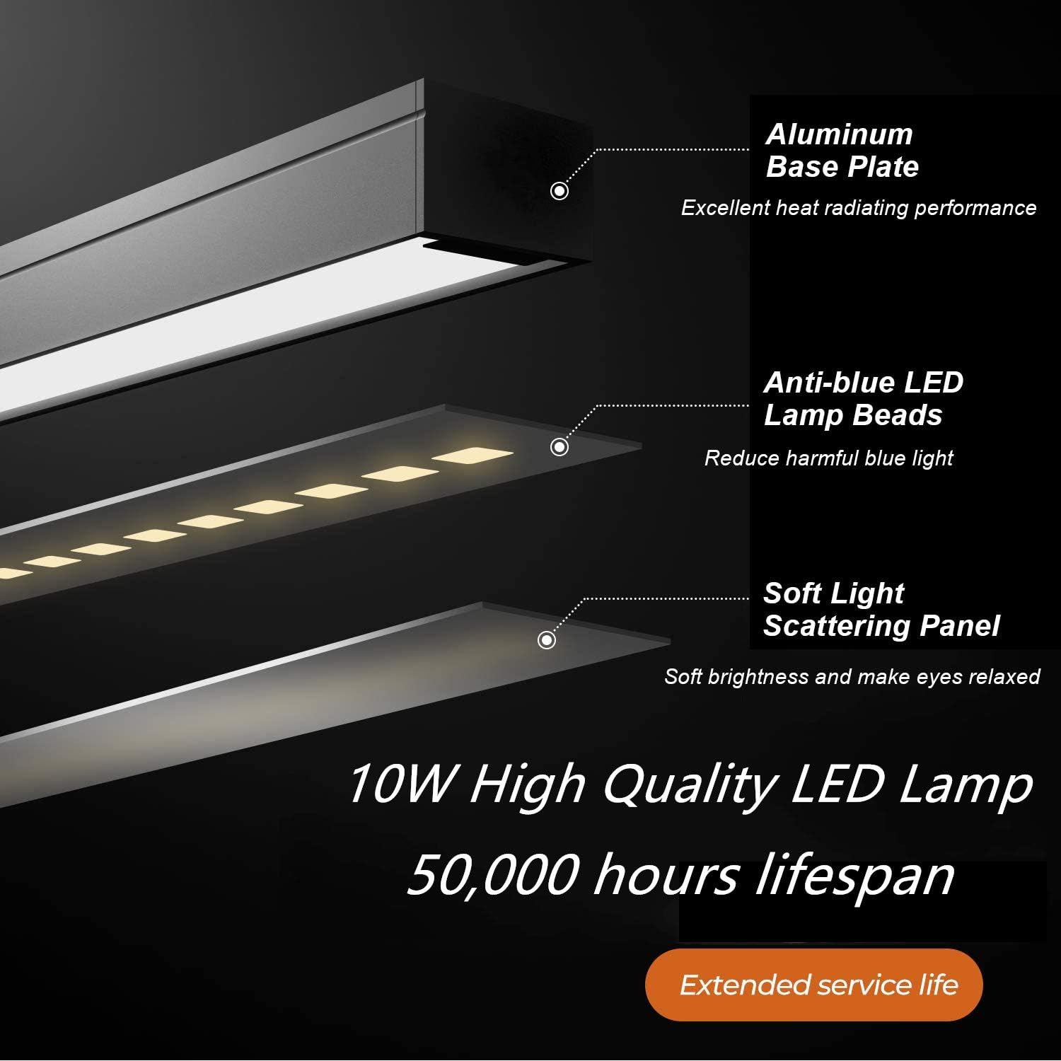 NovoLido LED Piano Desk Lamp, 2-in-1 Bright Flexible Tall Table Lamp with Base & Clamp Interchangeable, 10W Architect Desk Lights for Home Office, 1000lm, 3 Color Modes, 30 Brightness Levels, Black