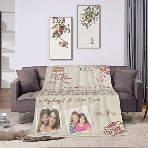HYHSJY Personalized Photo Letter Blanket Throw Fleece Custom add 2 Picture and Any Text Gift Inspirational Moments Present to My Daughter Son from Mom Dad Customized for Husband Wife