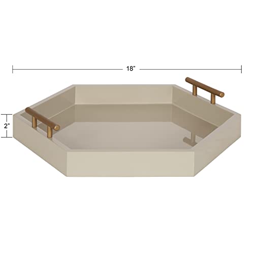 Kate and Laurel Lipton Modern Hexagon Tray, 18 x 18, Sand, Midcentury Decorative Serving Tray for Storage and Display