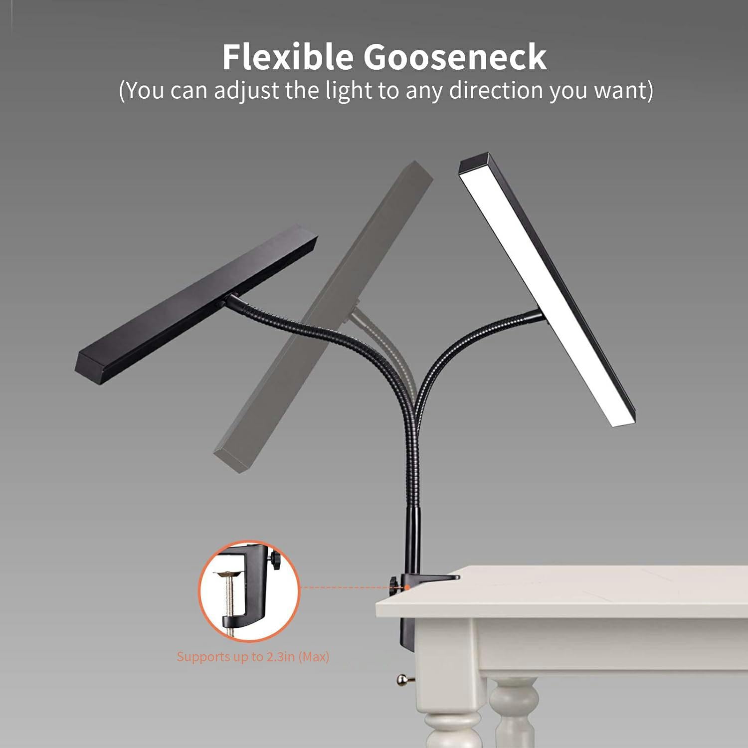 NovoLido LED Piano Desk Lamp, 2-in-1 Bright Flexible Tall Table Lamp with Base & Clamp Interchangeable, 10W Architect Desk Lights for Home Office, 1000lm, 3 Color Modes, 30 Brightness Levels, Black