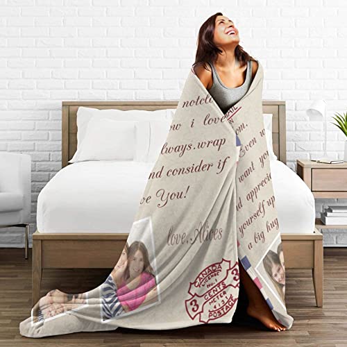 HYHSJY Personalized Photo Letter Blanket Throw Fleece Custom add 2 Picture and Any Text Gift Inspirational Moments Present to My Daughter Son from Mom Dad Customized for Husband Wife