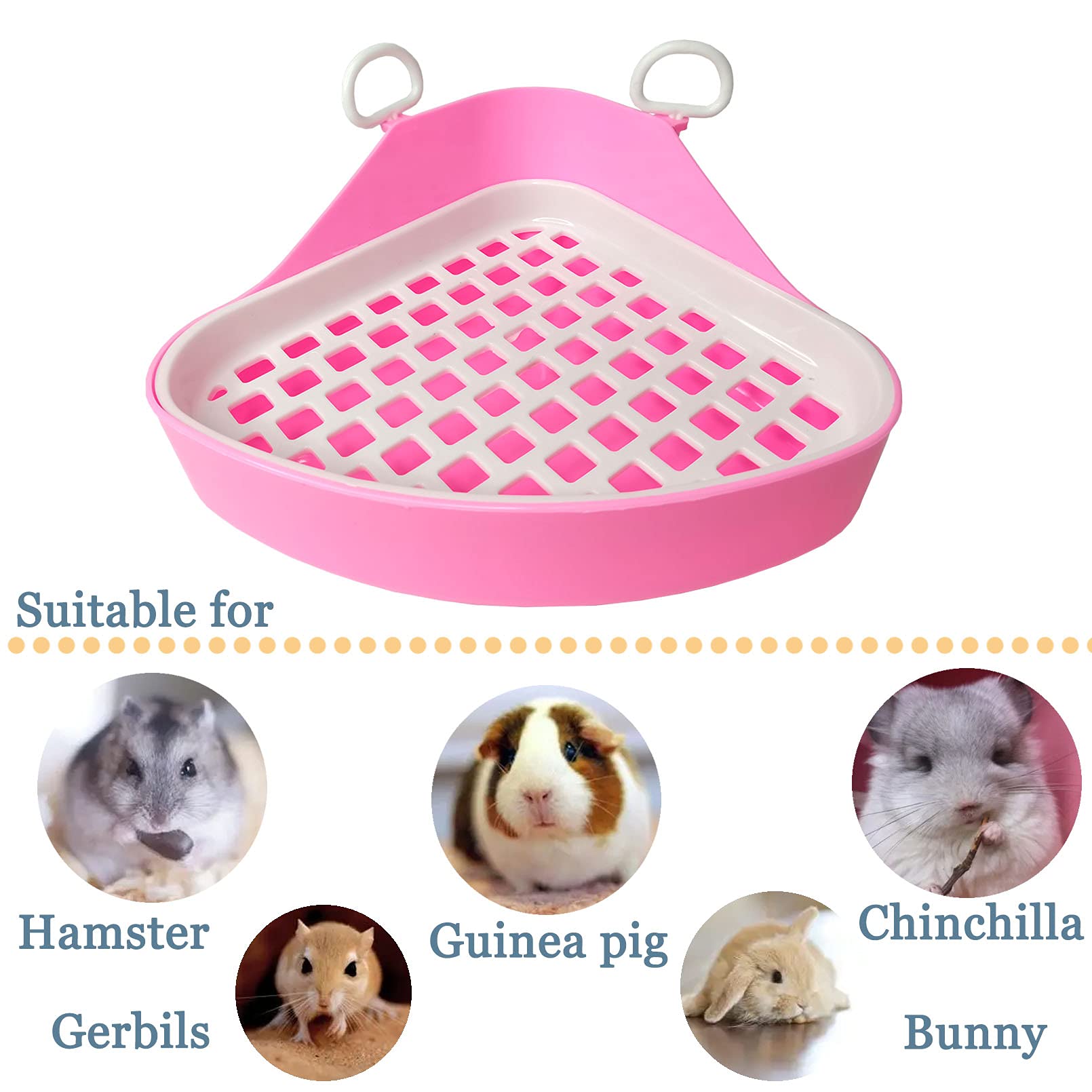 Hamiledyi Guinea Pig Potty Trainer Corner, Small Animals Triangle Plastic Litter Box, Bedding Litter Box Pee Pan Tray Toilet for Hamster Gerbil Bunny Ferret Chinchilla Hedgehog (Pink)