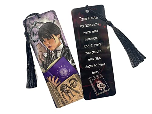 jinrio Wednesday Addams Bookmark with Tassels,Double Sided Bookmarker Excellent Party School Classroom Prize Reading Rewards,Gifts for Fans