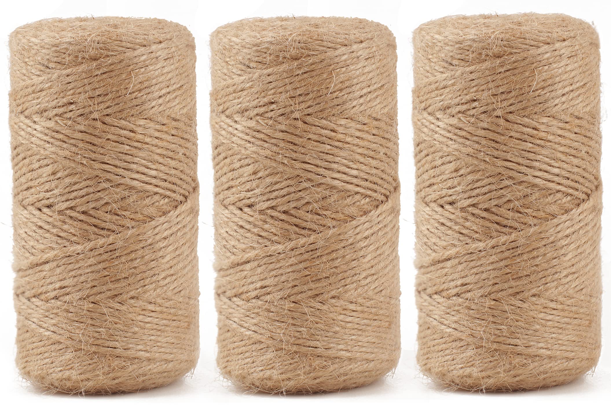 984 FT Natural Jute Twine, Twine String, 3ply Thin Ribbon Hemp Twine, Twine for Gardening Plant Gift Wrapping Art Wedding Decoration Packing String Bulk (3 Roll)