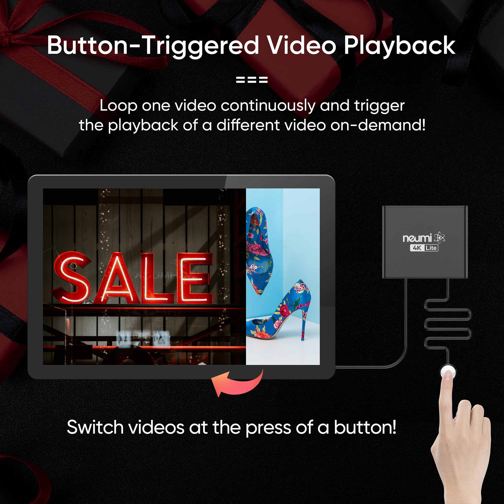 NEUMI Atom 4K Lite Ultra-HD Digital Media Player with Motion Sensor and Push Button Trigger Bundle, Plays 4K/UHD Videos from USB Drives and SD Cards, HEVC/H.265, HDMI, Automatic Playback and Looping