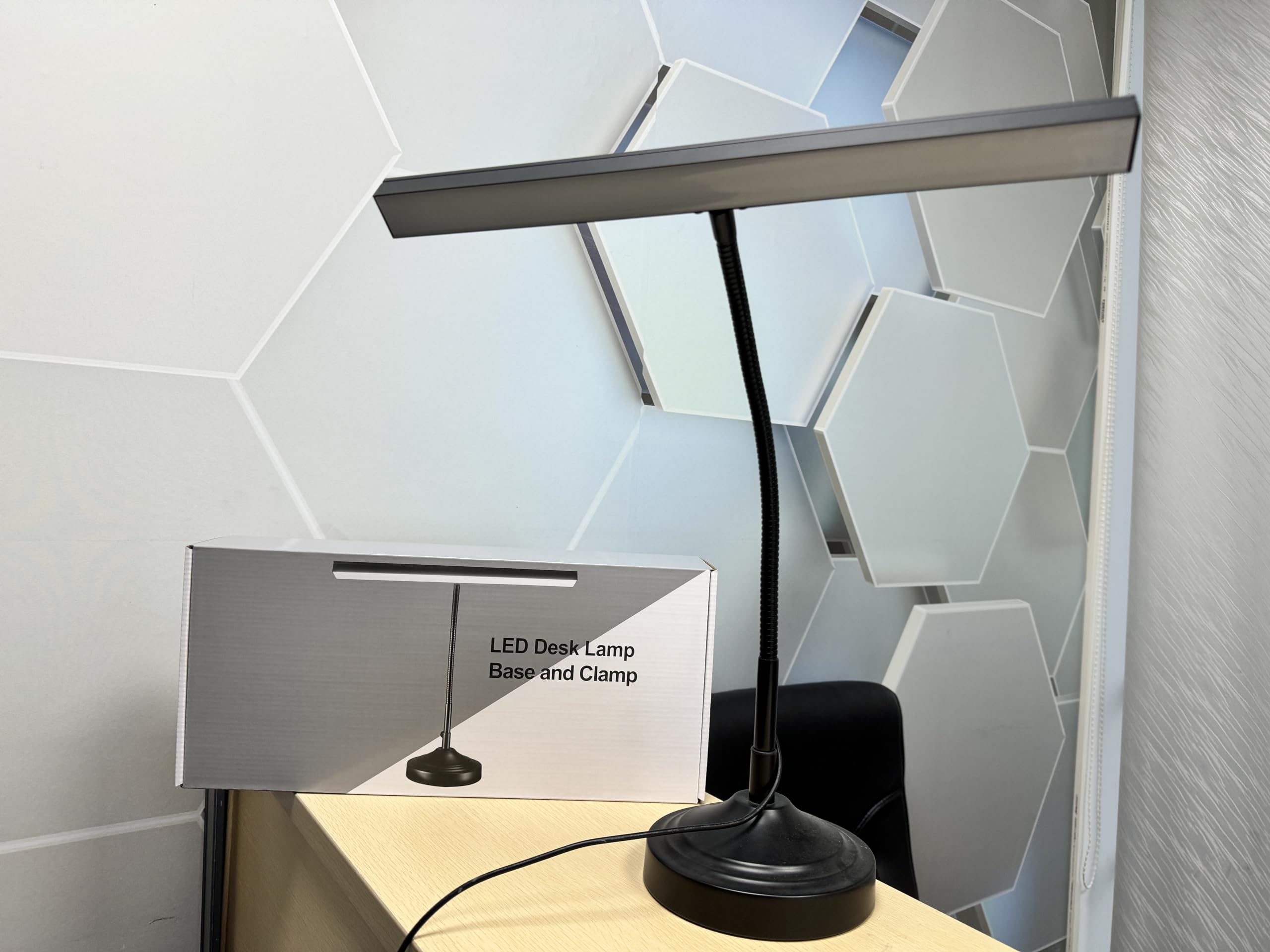 NovoLido LED Piano Desk Lamp, 2-in-1 Bright Flexible Tall Table Lamp with Base & Clamp Interchangeable, 10W Architect Desk Lights for Home Office, 1000lm, 3 Color Modes, 30 Brightness Levels, Black