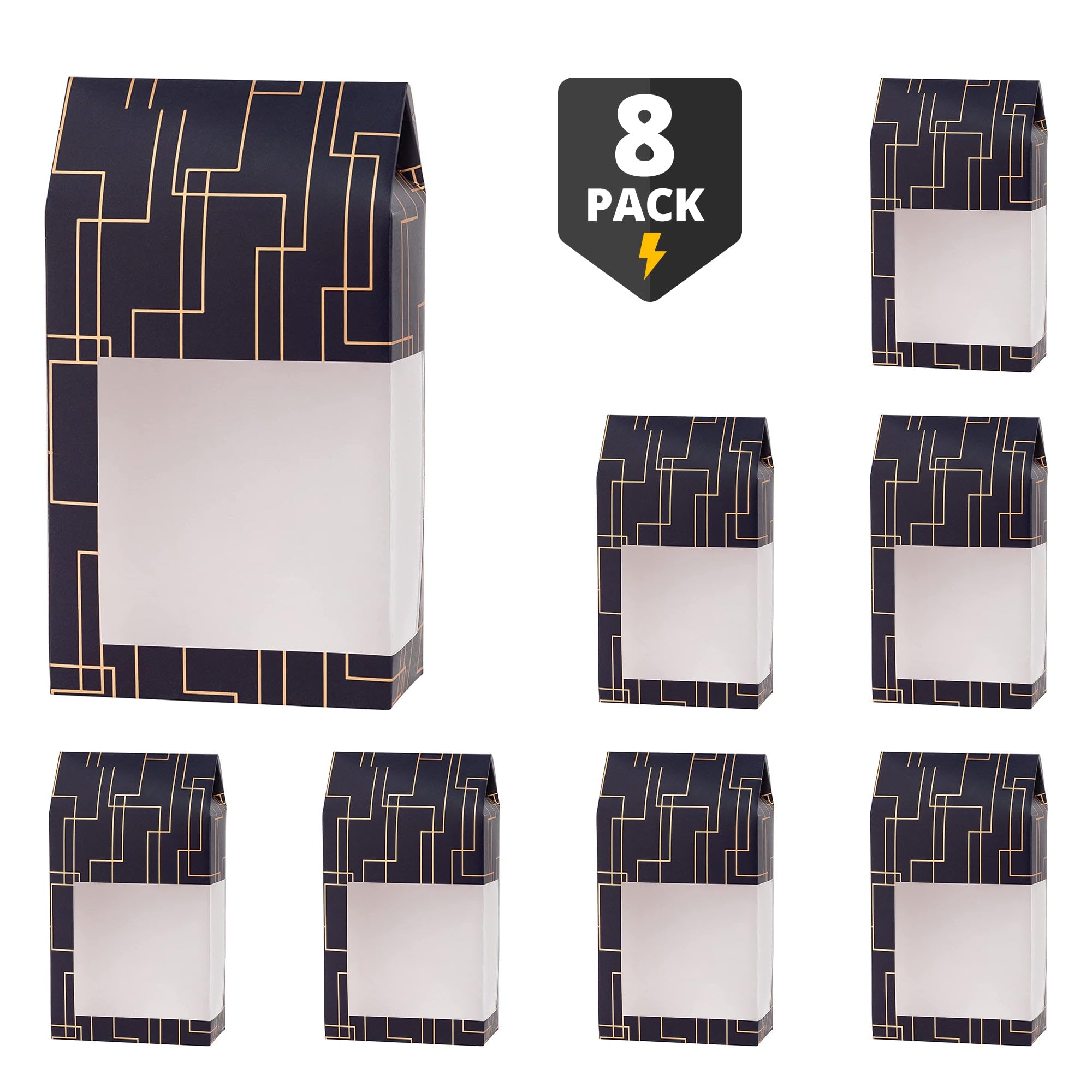 Hammont Gift Boxes (8 Pack) | Beautiful,Tall Paper Boxes with Window | Blue, 9x5x2.5 | Gift Boxes for Parties, Holidays, Weddings, Birthdays etc. | Cupcakes, Cookies, Candies, and More
