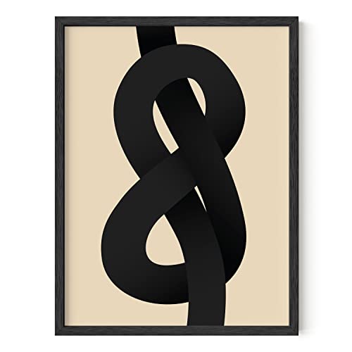 HAUS AND HUES Black and White Abstract Wall Art - Neutral Wall Art Modern Midcentury Modern Art | Black and White Artwork for Walls Modern Neutral Wall Decor Minimal Wall Art, Framed Beige – 12x16