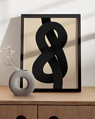 HAUS AND HUES Black and White Abstract Wall Art - Neutral Wall Art Modern Midcentury Modern Art | Black and White Artwork for Walls Modern Neutral Wall Decor Minimal Wall Art, Framed Beige – 12x16