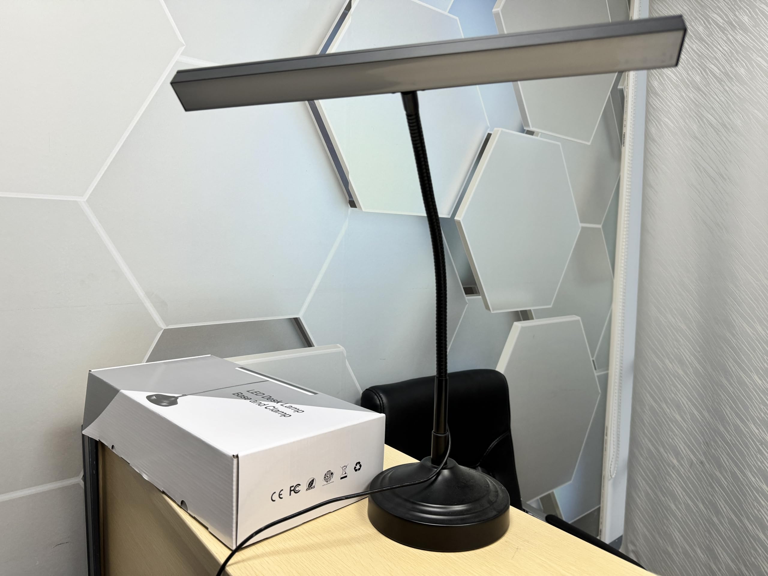 NovoLido LED Piano Desk Lamp, 2-in-1 Bright Flexible Tall Table Lamp with Base & Clamp Interchangeable, 10W Architect Desk Lights for Home Office, 1000lm, 3 Color Modes, 30 Brightness Levels, Black