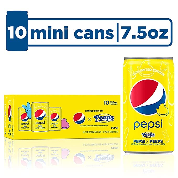 Peeps Pepsi 10PK/7.5 OZ Mini CANS with A Peeps Punk Rock Emo Plush 15" Bundle Set Choose A Color (Blue)