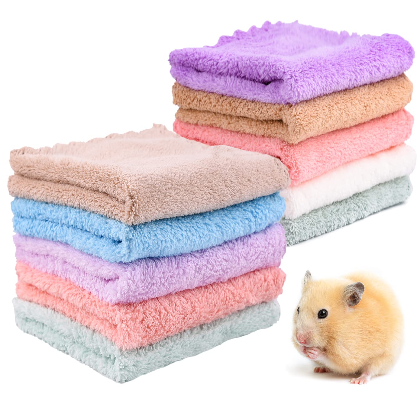 QUACOWW 10 Pieces Guinea Pig Blanket, Rabbits Hamster Fleece Cage Liners, Small Animals Bedding Mats, Soft Guinea Pig Accessories Bathe Towels for Small Animals Pets Dog Puppy Cat