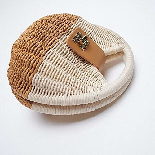 WLTYSM Color Rattan Woven Bag Shell-Shaped Summer Beach Round Straw Woven Tote Chains Purses and Handbags Straw Beach Bag (Color : 1, Size : Natural)