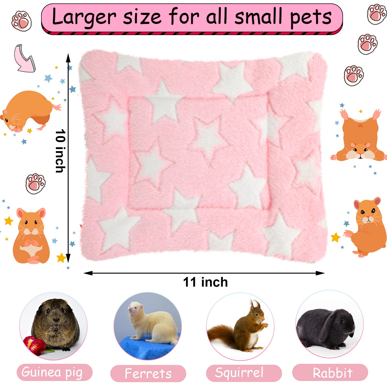 Jetec 3 Pcs Bunny Guinea Pig Beds Soft Bunny Mats Warm Guinea Pig Mat Small Animal Winter Bed Pads Fleece Sleeping Pads for Indoor Rabbit Hamster Squirrel Hedgehog Chinchilla Ferret(Star)