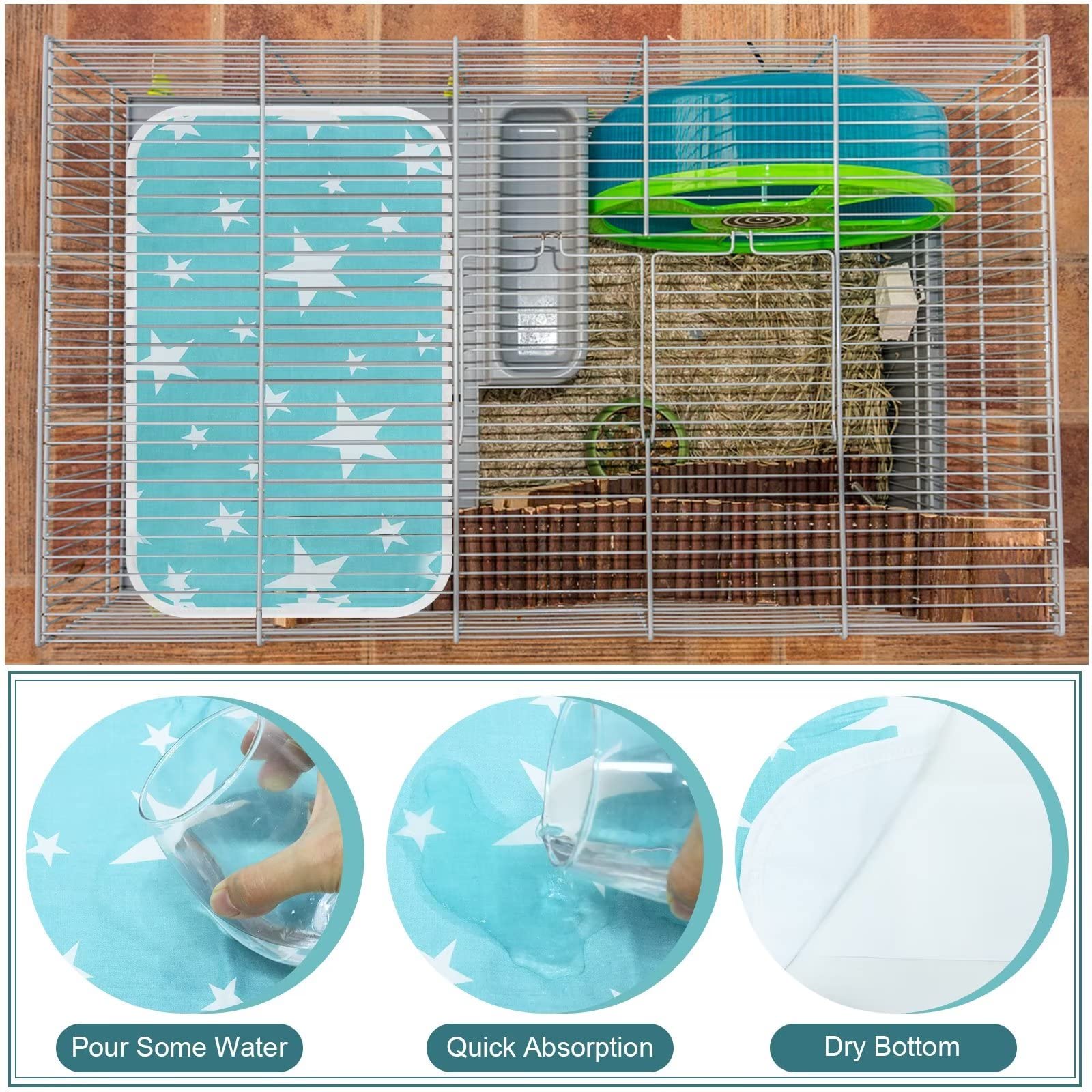 Reusable Pee Pads for Guinea Pigs Set of 6 - Washable Guinea Pig Cage Liners - Pet Mat for Small Animal Cage - Small Animal Bedding for Hamster Bunny Puppy Kitten