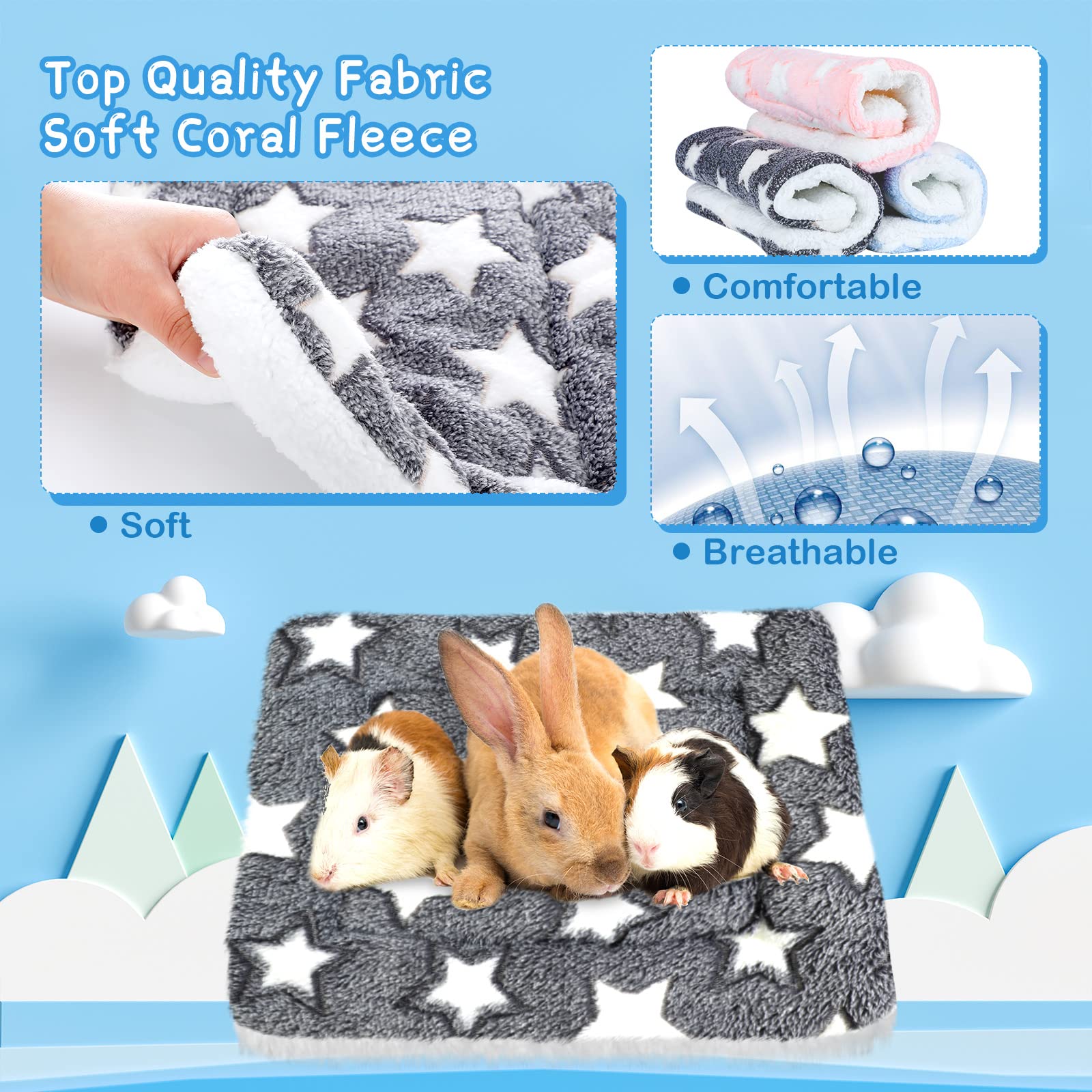 Jetec 3 Pcs Bunny Guinea Pig Beds Soft Bunny Mats Warm Guinea Pig Mat Small Animal Winter Bed Pads Fleece Sleeping Pads for Indoor Rabbit Hamster Squirrel Hedgehog Chinchilla Ferret(Star)