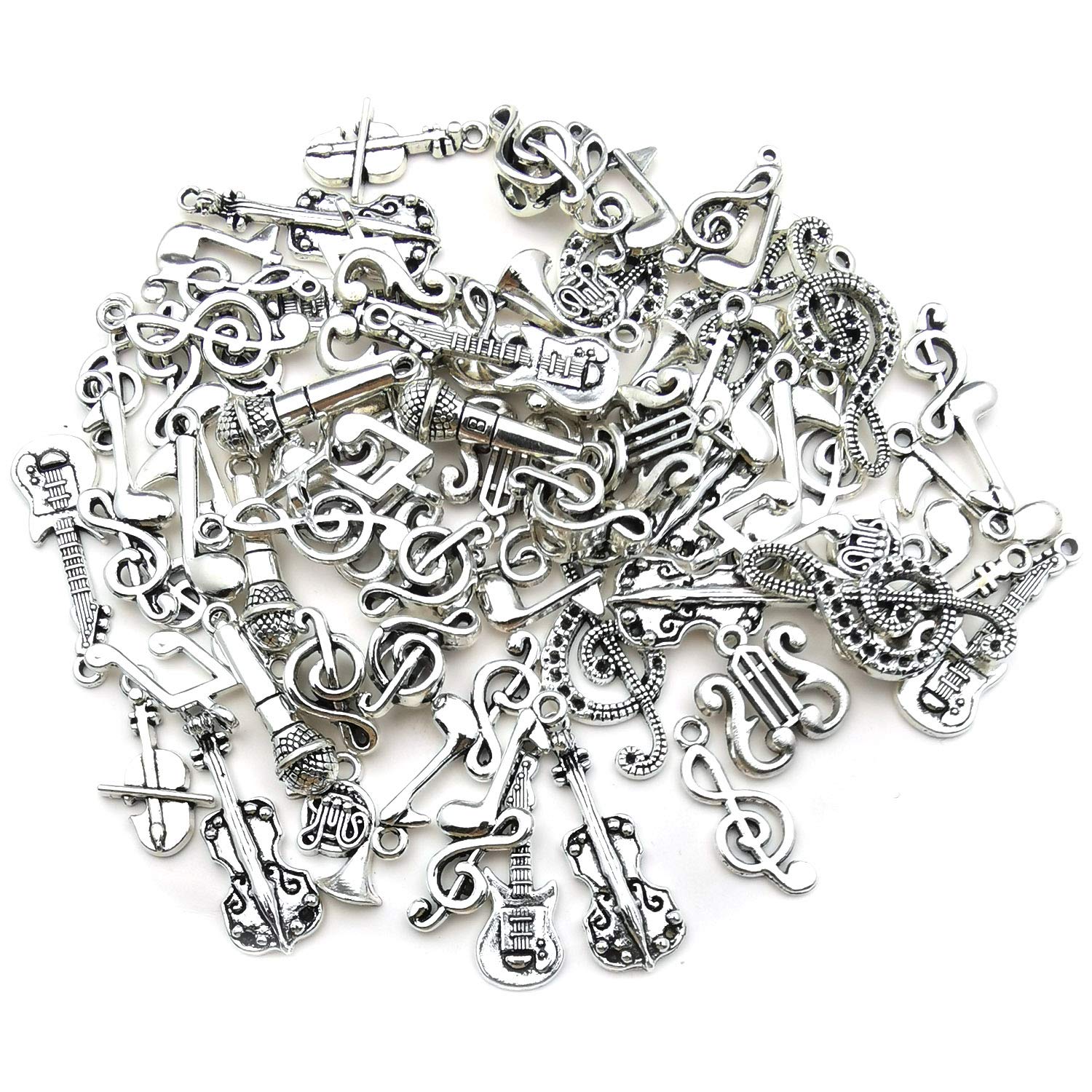 70pcs Craft Supplies Instrument Silver Music Notes Charms Pendants for Crafting, Jewelry Findings Making Accessory for DIY Necklace Bracelet Earrings HM211