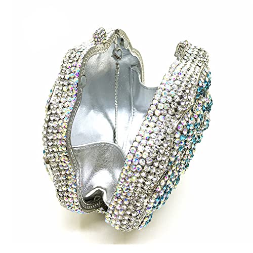 Tngan Women Elegant Rose Flower Evening Clutch Sparkling Crystal Rhinestones Purse Banquet Prom Wedding Handbag, Silver Teal