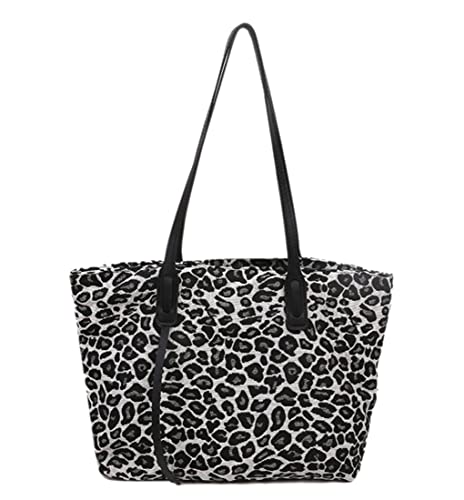 Leopard Shoulder Bag Soft Large Tote Purse Handbag Hobos Satchel for Women (White)