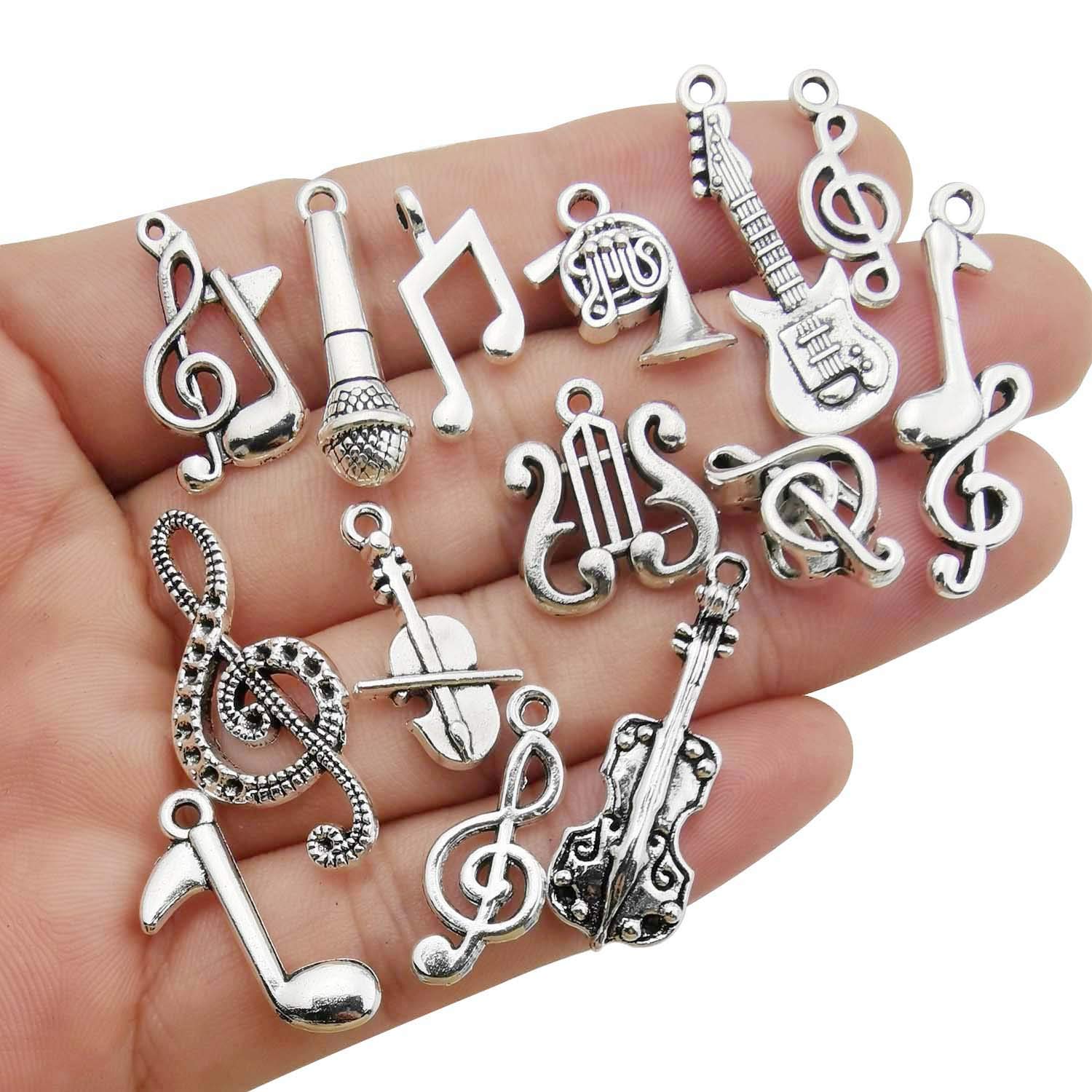 70pcs Craft Supplies Instrument Silver Music Notes Charms Pendants for Crafting, Jewelry Findings Making Accessory for DIY Necklace Bracelet Earrings HM211