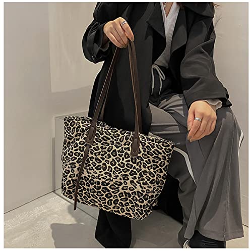 Leopard Shoulder Bag Soft Large Tote Purse Handbag Hobos Satchel for Women (White)