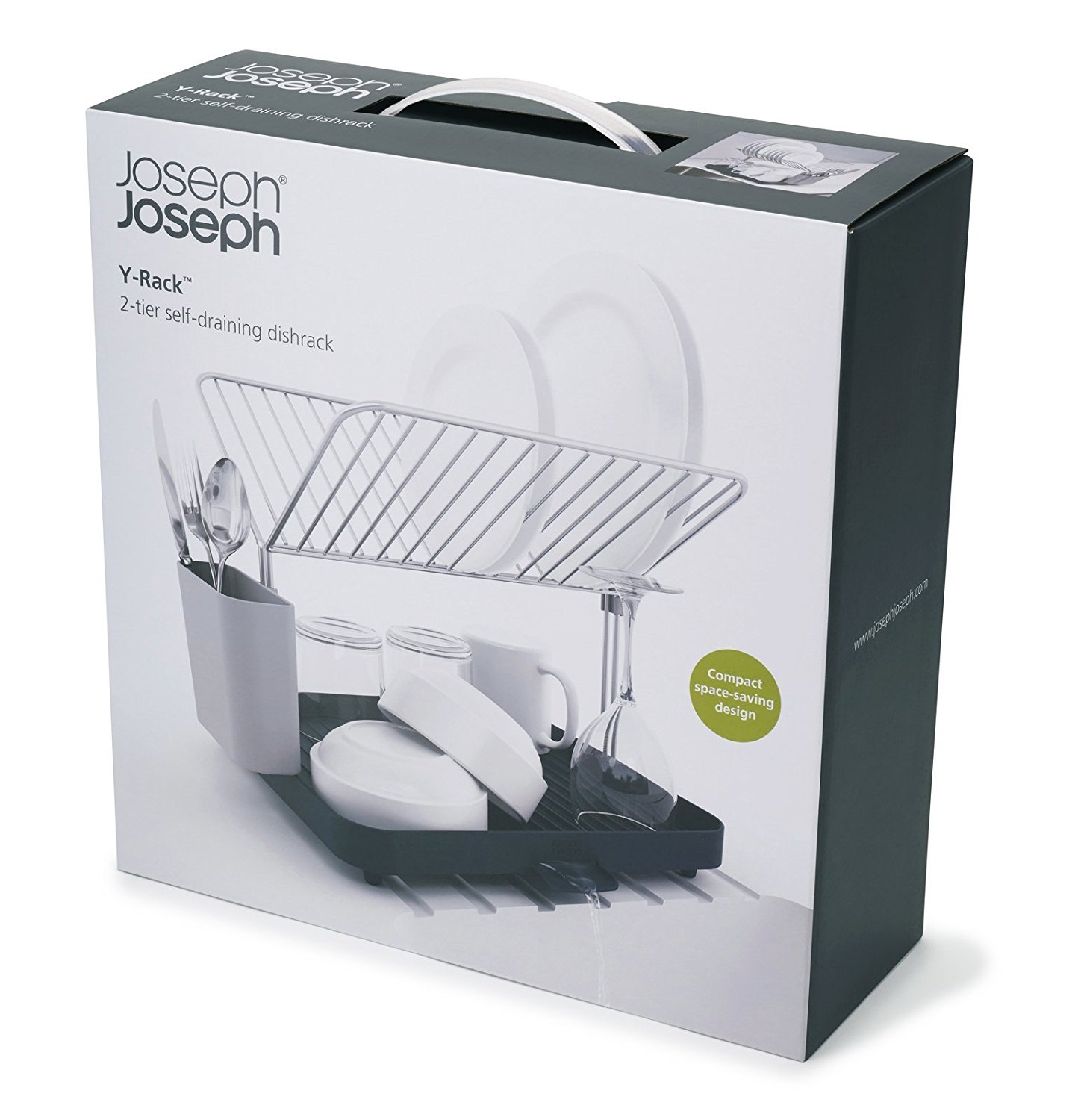 Joseph Joseph Y-Rack Dish Rack and Drain Board Set with Cutlery Organizer Drainer Drying Tray, Large, Gray