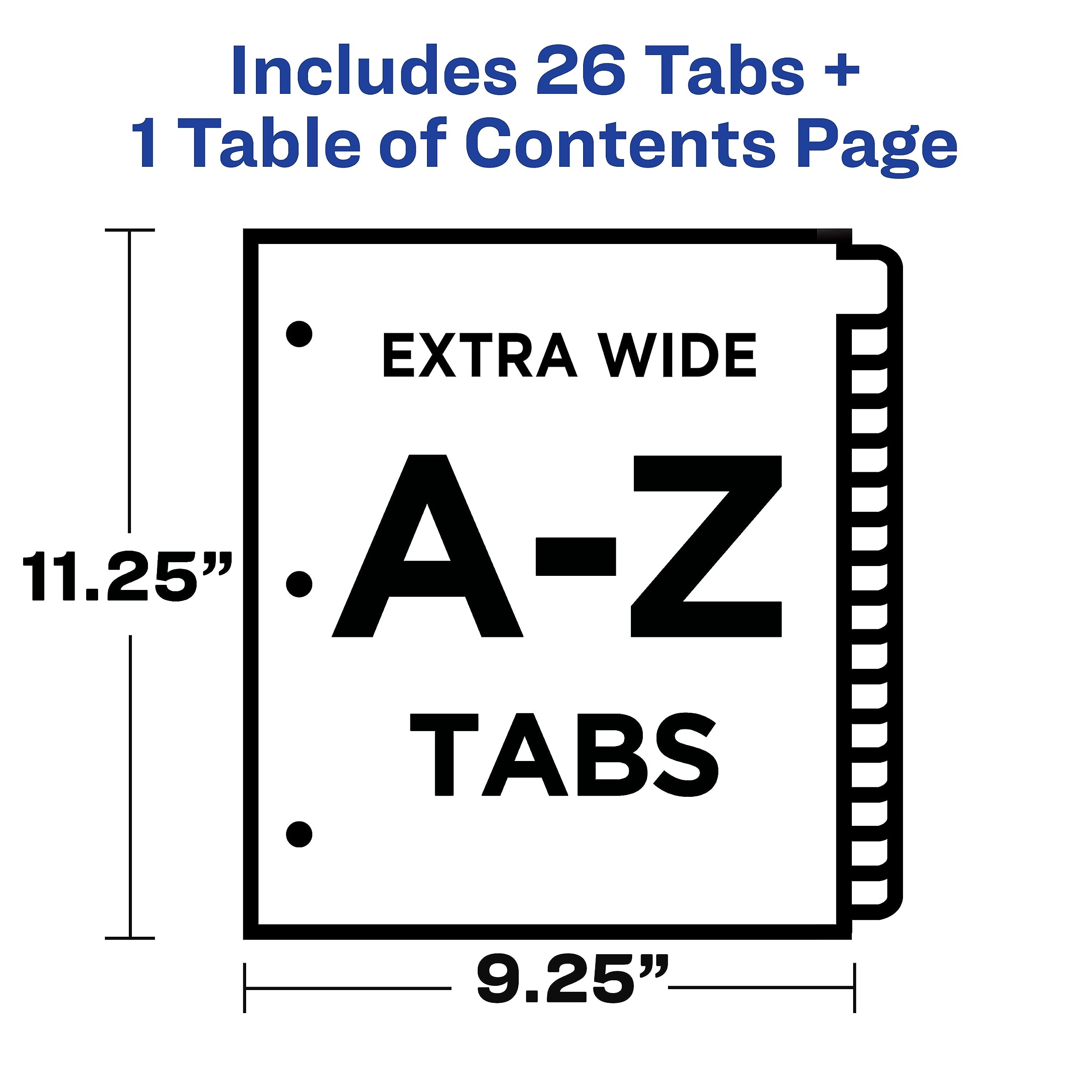 Avery Extra-Wide 26 Tab Dividers for 3 Ring Binders, Customizable Table of Contents, Multicolor Tabs, 1 Set (11166)