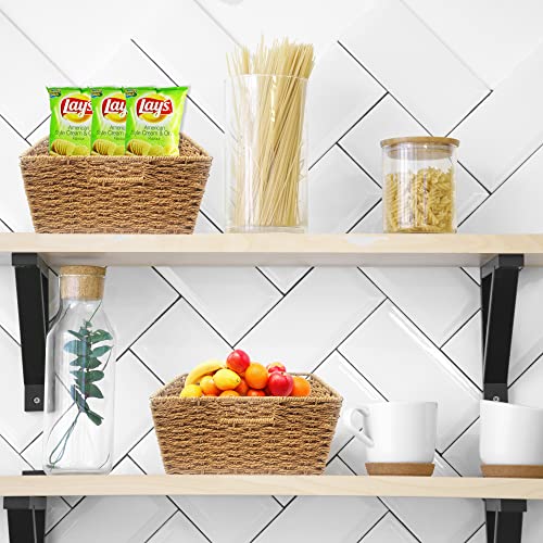 KOVOT Storage Woven Baskets Wicker Storage Wicker Storage Baskets with Built-in Carry Handles | Laundry Storage Pantry Bin - 9"L x 8"W x 4"H (2-Pack)