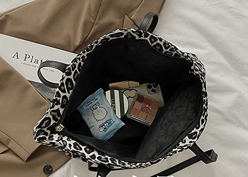 Leopard Shoulder Bag Soft Large Tote Purse Handbag Hobos Satchel for Women (White)