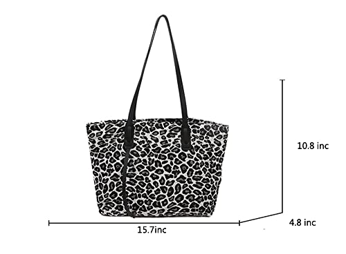 Leopard Shoulder Bag Soft Large Tote Purse Handbag Hobos Satchel for Women (White)