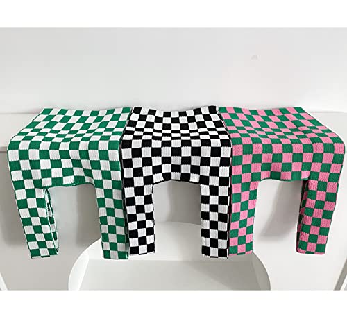 Checker Black & White Checkered Checkboard Knit Tote Bag (Green White), Women Ribbed Market Bag, Fun Style Knitted Tote