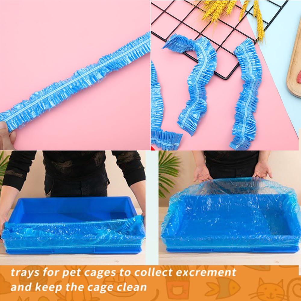 50Pcs Cage Liners for Small Animals-Upgrade Blue Disposable Rabbit Cage Liner Plastic Guinea Pig Cage Bedding Hamster Litter,Leak Proof Cage Liner Bag Toilet Film for Bunny Hamster Hedgehog Cage