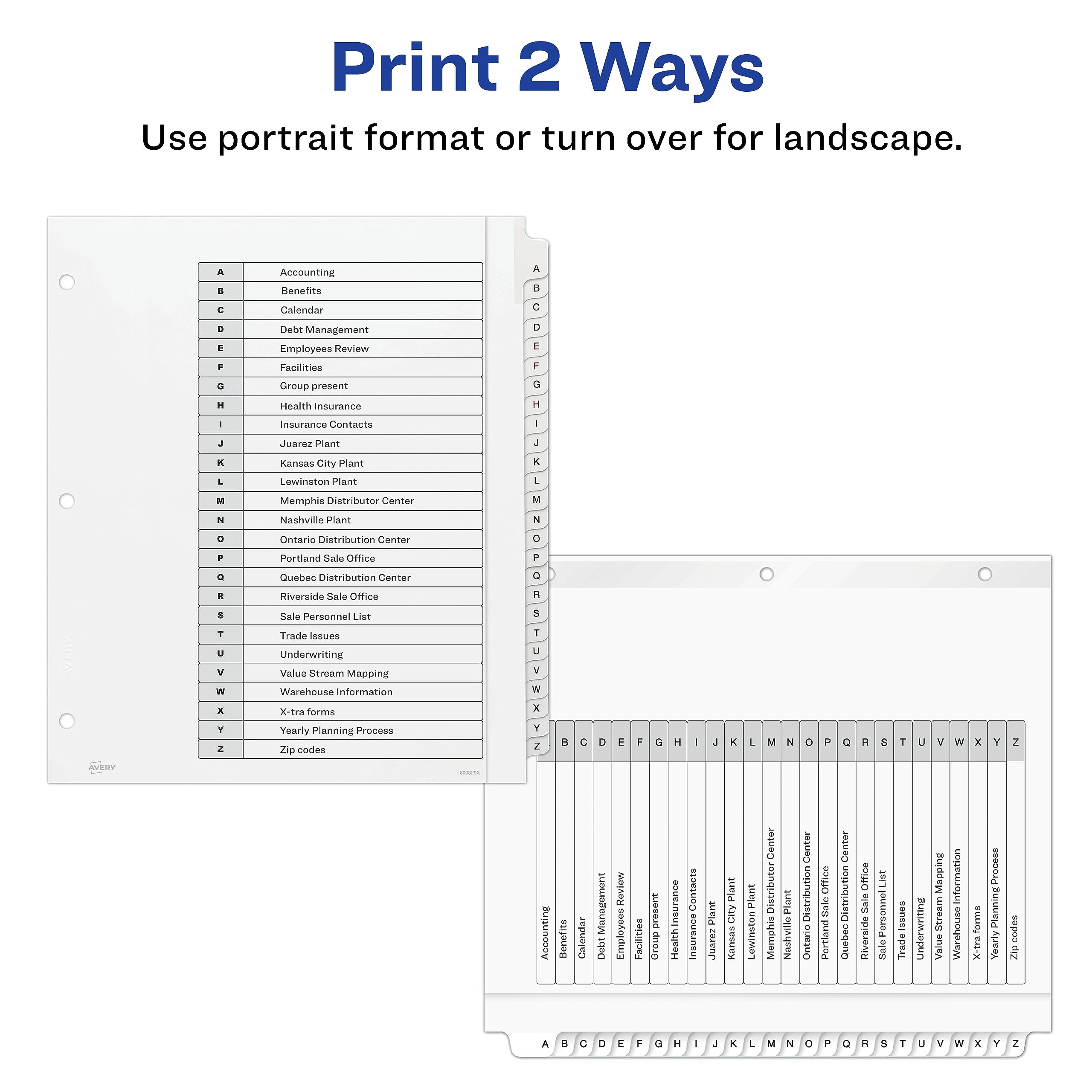 Avery Extra-Wide 26 Tab Dividers for 3 Ring Binders, Customizable Table of Contents, Multicolor Tabs, 1 Set (11166)