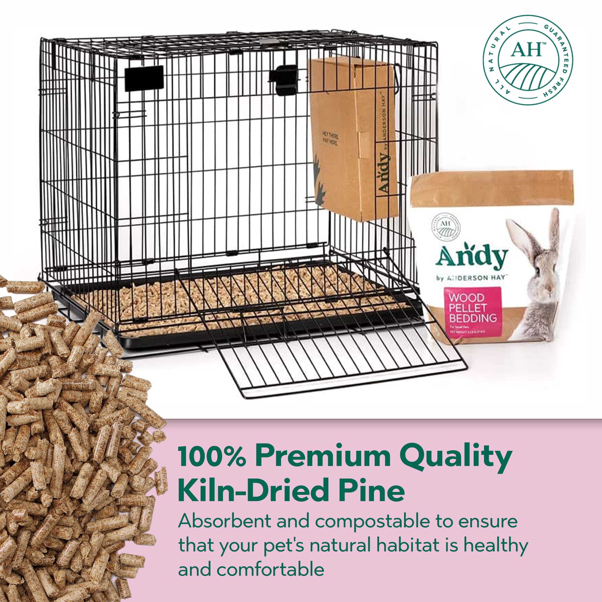Andy Wood Pellet Bedding, 5 lb Bag, Premium Pine Pellets for Rabbits & Guinea Pig Bedding, Small Pets, Hamster, & Rabbit Litter